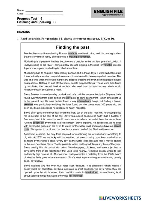 ef 3rd upper progress test 1 5 b online exercise for live worksheets