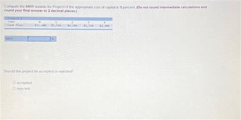 Solved Compute The MIRR Statistic For Project If The Chegg Com