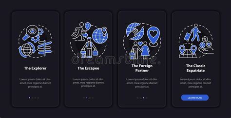 Expats Types Dark Onboarding Mobile App Page Screen Stock Vector Illustration Of Step Online