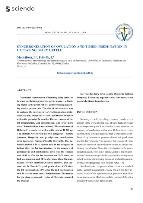 Pdf Synchronization Of Ovulation And Timed Insemination In Lactating Dairy Cattle
