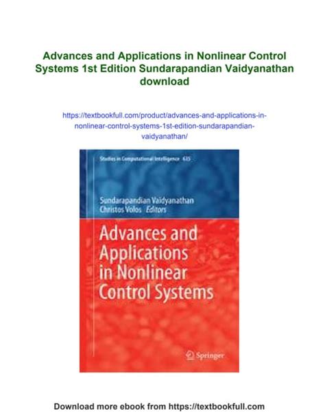 Advances And Applications In Nonlinear Control Systems 1st Edition Sundarapandian Vaidyanathan Pdf