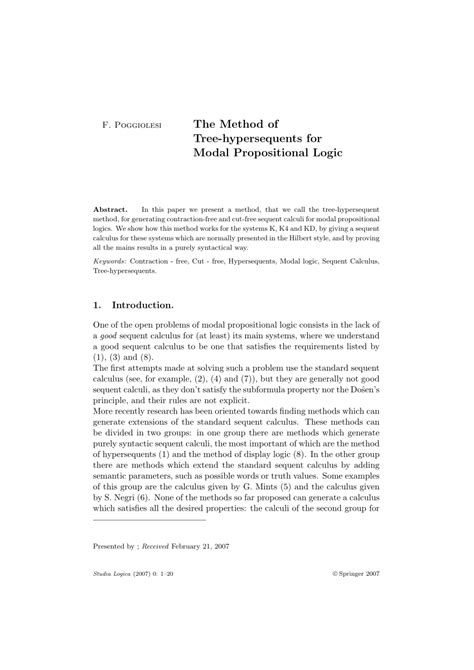 Pdf The Method Of Tree Hypersequents For Modal Propositional Logic