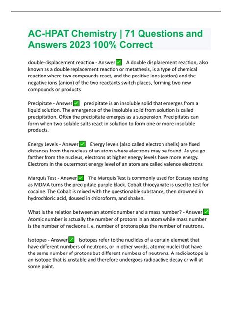 Ac Hpat Chemistry 71 Questions And Answers 2023 100 Correct Hpat Stuvia Us