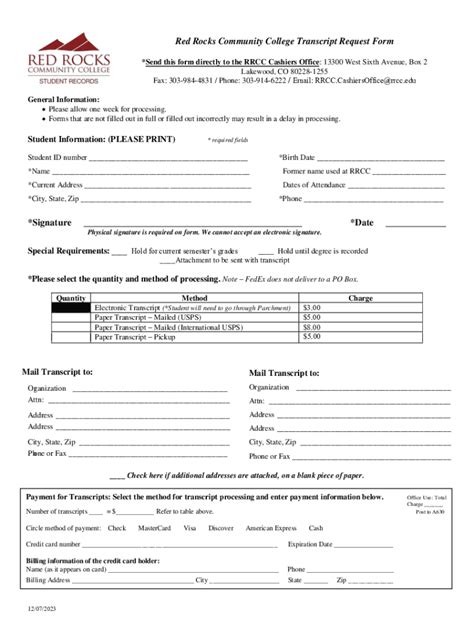 Fillable Online Red Rocks Community College Transcript Request Form Fax Email Print Pdffiller