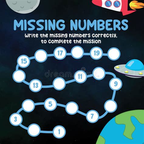 Missing Numbers Worksheet Write The Answer Correctly Stock Vector Illustration Of