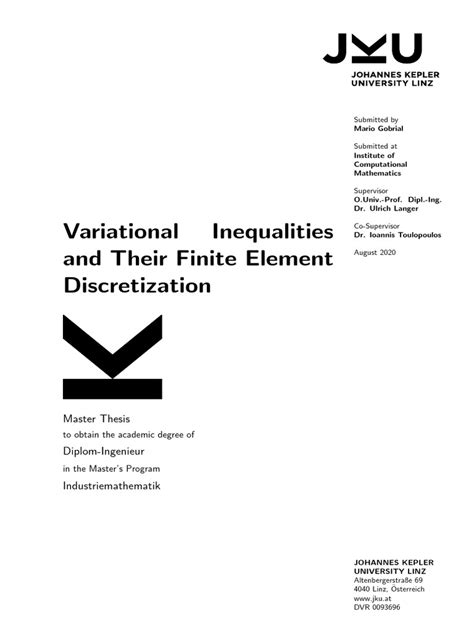 Variational Inequalities And Their Finite Element Discretization Pdf