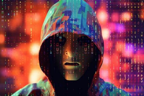 Premium Ai Image Cyber Warfare Hacker In White Mask And Abstract