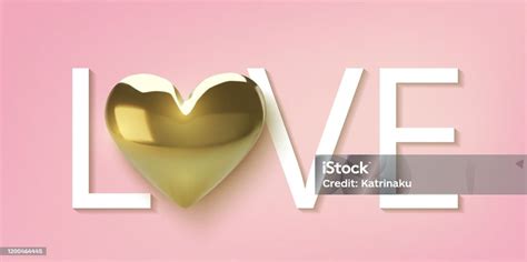 해피 발렌타인 데이 인사말 카드입니다 분홍색 배경에 사실적인 3d 골드 메탈릭 하트와 텍스트 사랑과 결혼식 제품 웹 배너 및