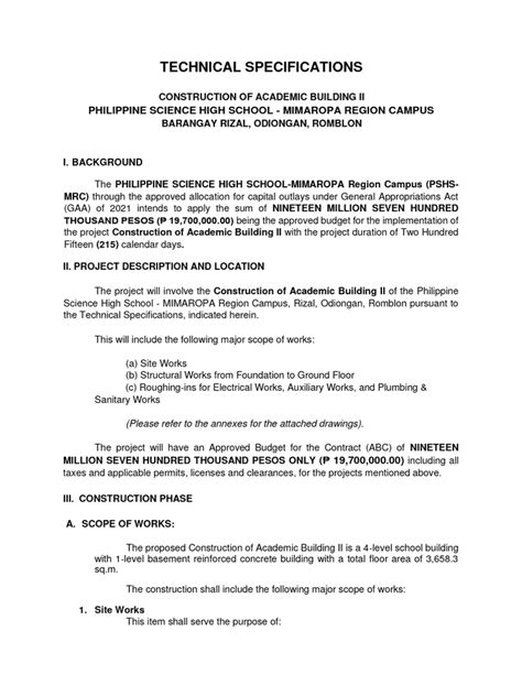 technical specifications construction of academic building ii pdf