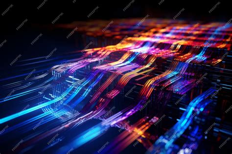 Premium Ai Image Digital Data Flow With Bright Neon Lights Futuristic Data Communication Concept