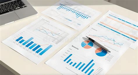 Business Financial Data Analysis Charts On Office Desk With Laptop Pen