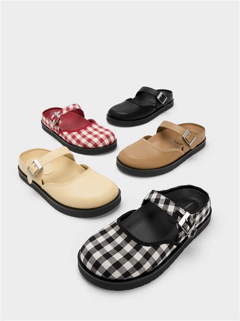 Black Buckled Flat Mules Charles And Keith Mo