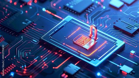 Futuristic Security Token Authentication System On High Tech Electronic Circuit Board Stock