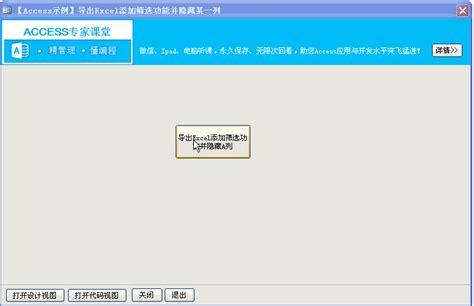 【access示例】导出excel添加筛选功能并隐藏某一列【access软件网】