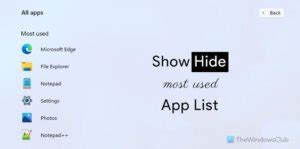How To Show Or Hide Most Used Apps In Start Menu On Windows