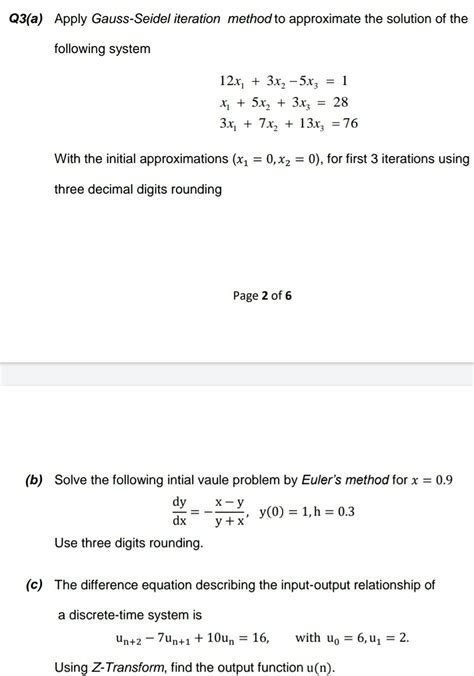 Solved Q3 A Apply Gauss Seidel Iteration Method To