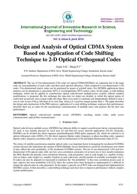 Pdf Design And Analysis Of Optical Cdma System Based On Application