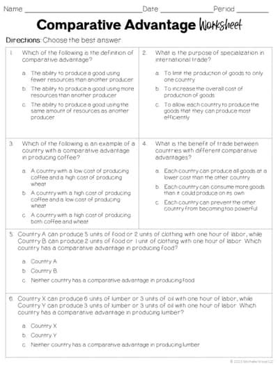 Comparative Advantage Practice Worksheet Print And Digital Tpt