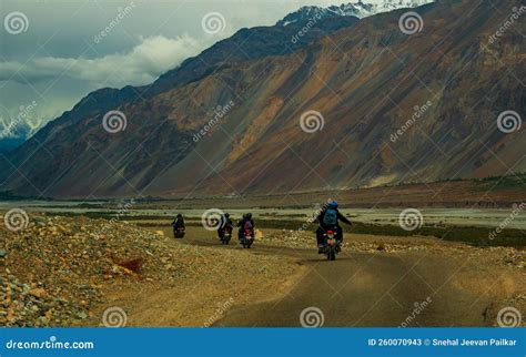 Bikers Enjoying Beautiful Scenic View Between Diskit And Khardung La