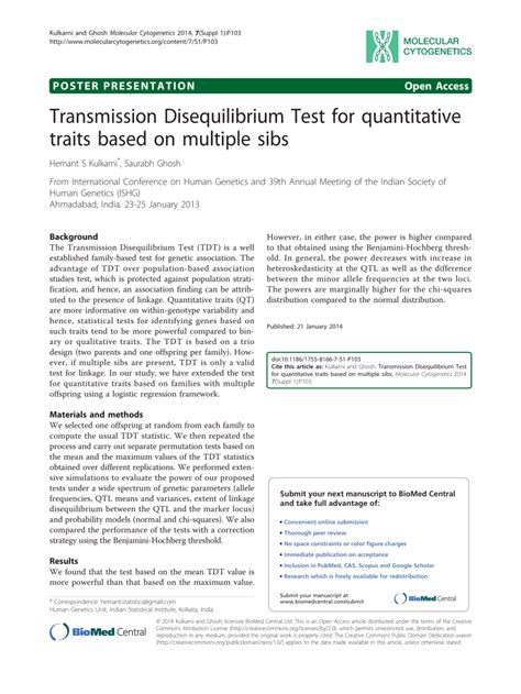 Pdf Transmission Disequilibrium Test For Quantitative Traits Based On Multiple Sibs
