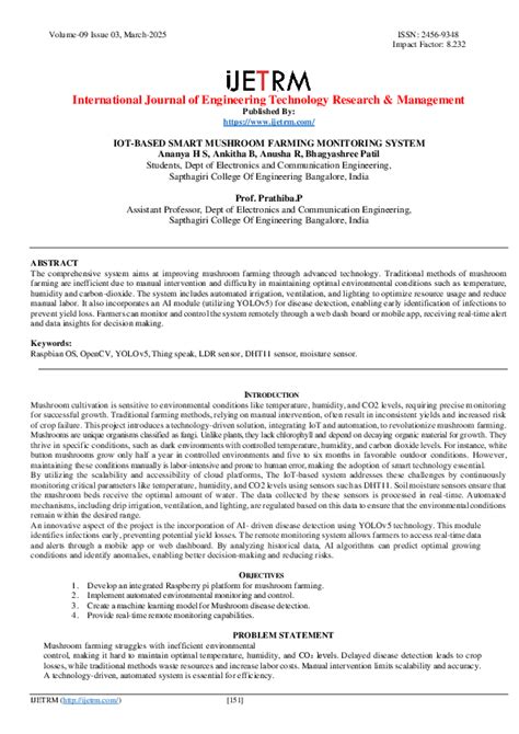 Pdf Iot Based Smart Mushroom Farming Monitoring System