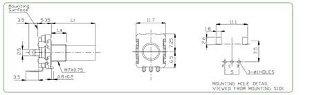 PCB Pots Knobs Encoders Horizontal Non Illuminated Encoder Drawing RJS Electronics Ltd