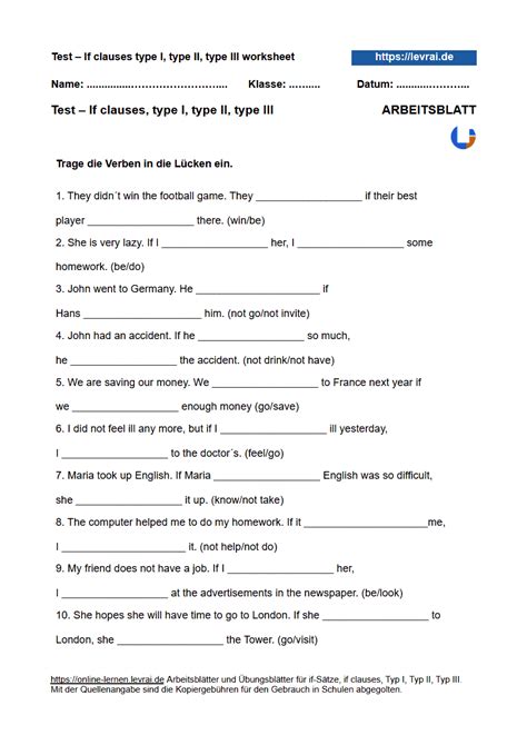 Conditional Sentences Type 1 übungen Zum Ausdrucken