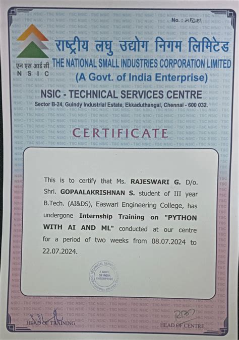 rajeswari gopaalakrishnan on linkedin aiml internship nsicchennai machinelearning