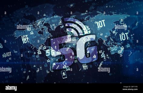 5g Mobile Communications Iot Data Transmission Digital Wireless Network Symbols On Digital
