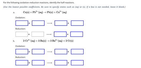 Solved For The Following Oxidation Reduction Reactions
