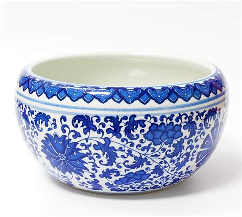 Zensoar Large Blue And White Ceramic Water Lily Bowl