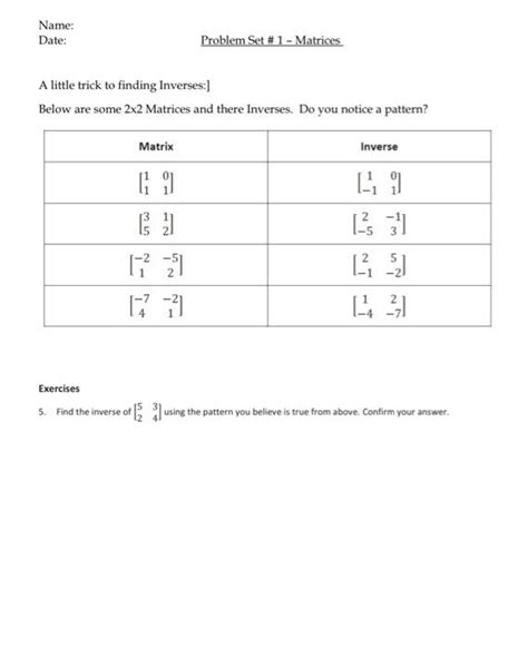 Solved Name Date Problem Set 1 Matrices Exercises