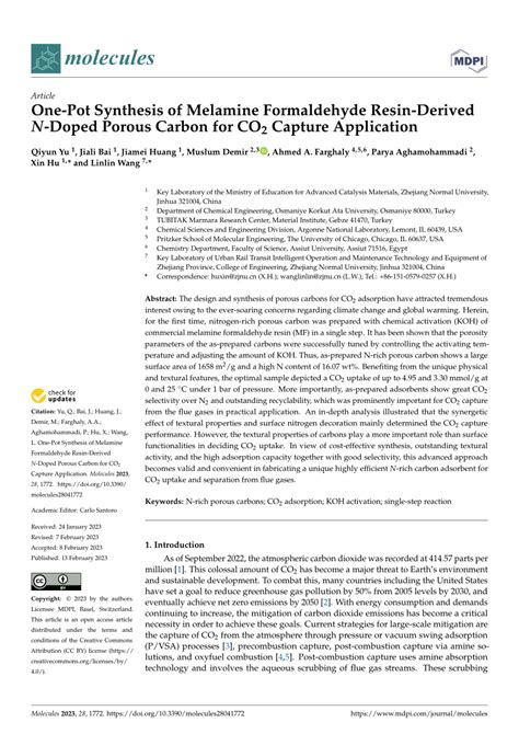 Pdf One Pot Synthesis Of Melamine Formaldehyde Resin Derived N Doped