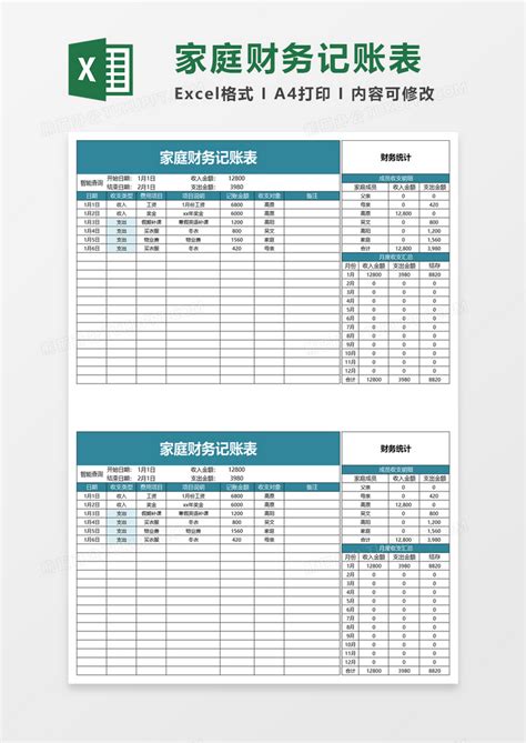 家庭财务记账表excel模板下载 熊猫办公