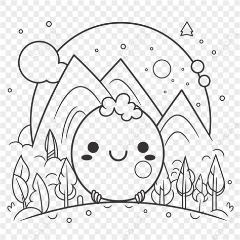산속의 작고 귀여운 카와이 노란 새 색칠 페이지 개요 스케치 드로잉 벡터선 그리기공장 Png 일러스트 무료 다운로드