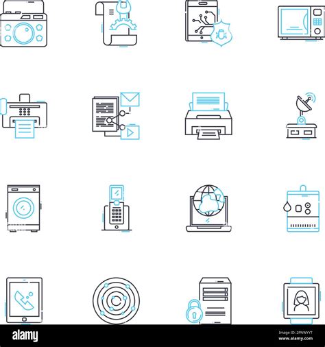 Cyber Workstations Linear Icons Set Technology Digital Security Workstation Productivity