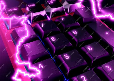Premium Psd Keyboard Buttons Mock Up With Neon Electricity Bolt