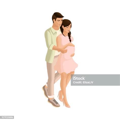 아이소메트리 미래 아이 대 한 치료와 함께 부드러운 커플입니다 사랑 하는 남자와 미래의 아버지의 팔에 임신 여자 개념을 광고는 감동 가족에 대한 스톡 벡터 아트 및 기타
