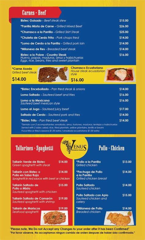 Menu At Venus Bar And Restaurant Passaic