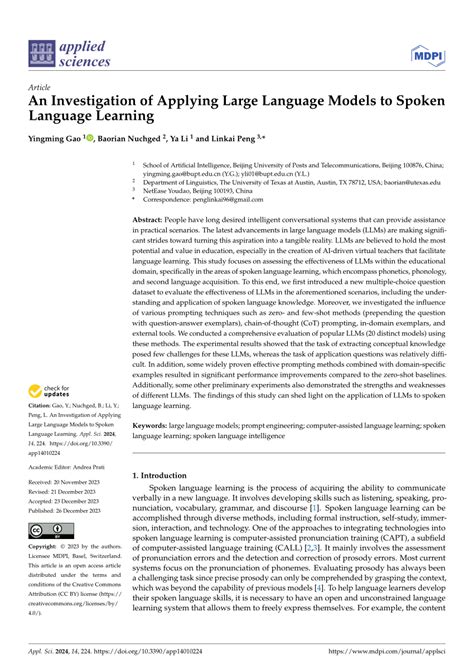 PDF An Investigation Of Applying Large Language Models To Spoken Language Learning