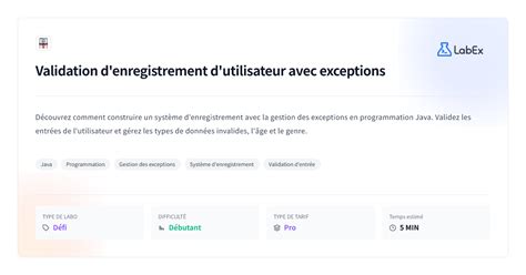 Validation Denregistrement Dutilisateur Avec Exceptions Labex
