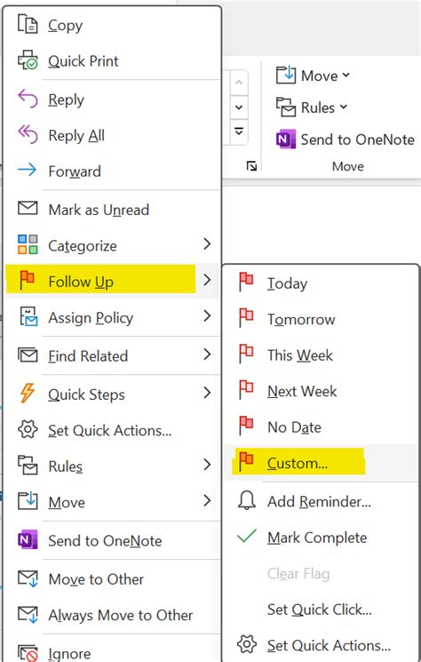 where is the custom option when flagging an email microsoft community