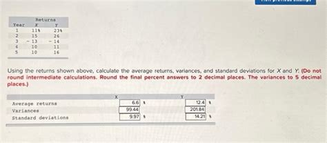 Solved Using The Returns Shown Above Calculate The Average Chegg Com