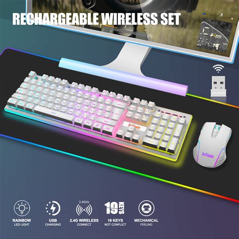 Redthunder K10 Wireless Gaming Keyboard And Mouse Combo Led Backlit Rechargeable 3800mah