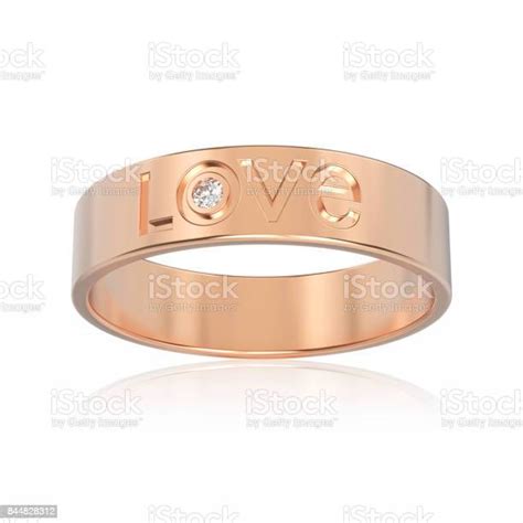 3d 일러스트 절연 반사와 다이아몬드와 사랑 단어와 장미 금 약혼 반지 0명에 대한 스톡 사진 및 기타 이미지 0명 결혼식 굴절 Istock