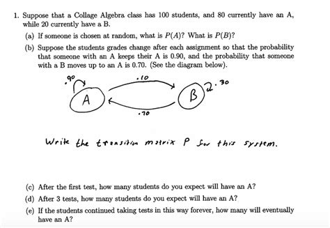 Solved 1 Suppose That A Collage Algebra Class Has 100