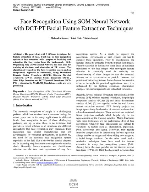 Pdf Face Recognition Using Som Neural Network With Dct Pt Facial Feature Extraction Techniques