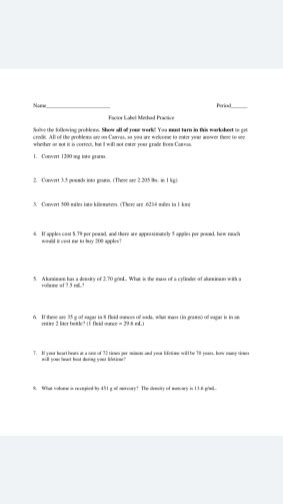 Factor Label Method Practice Problems Worksheet