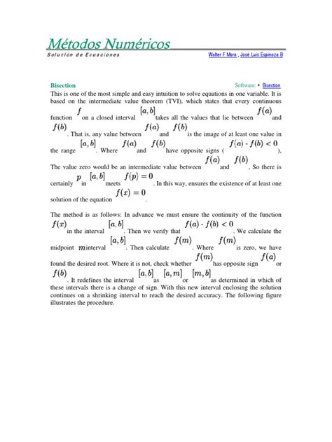 An Introduction To The Bisection Method For Finding The Roots Of Equations Pdf