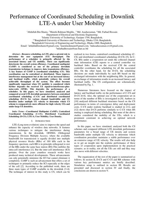 Pdf Performance Of Coordinated Scheduling In Downlink Lte A Under